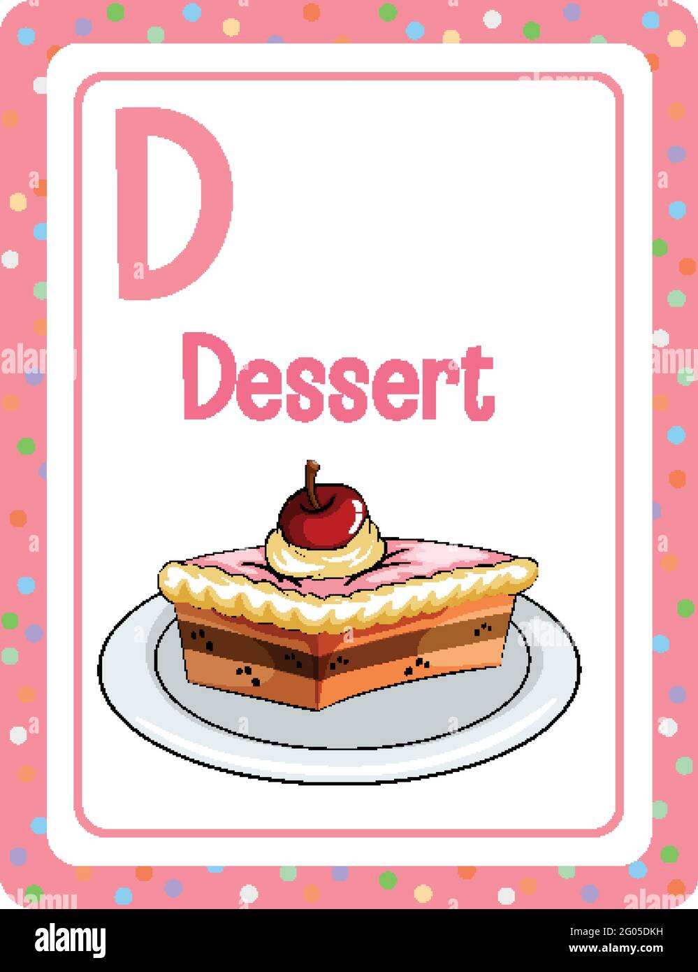 Alphabet flashcard with letter D for Dessert illustration Stock Vector ...