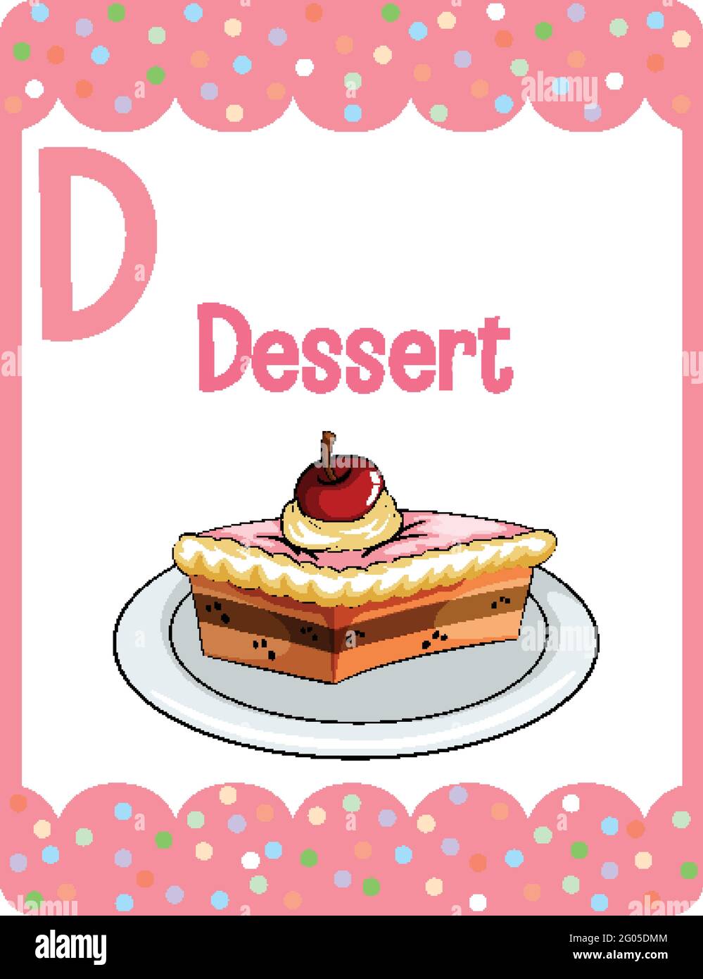 Alphabet flashcard with letter D for Dessert illustration Stock Vector ...
