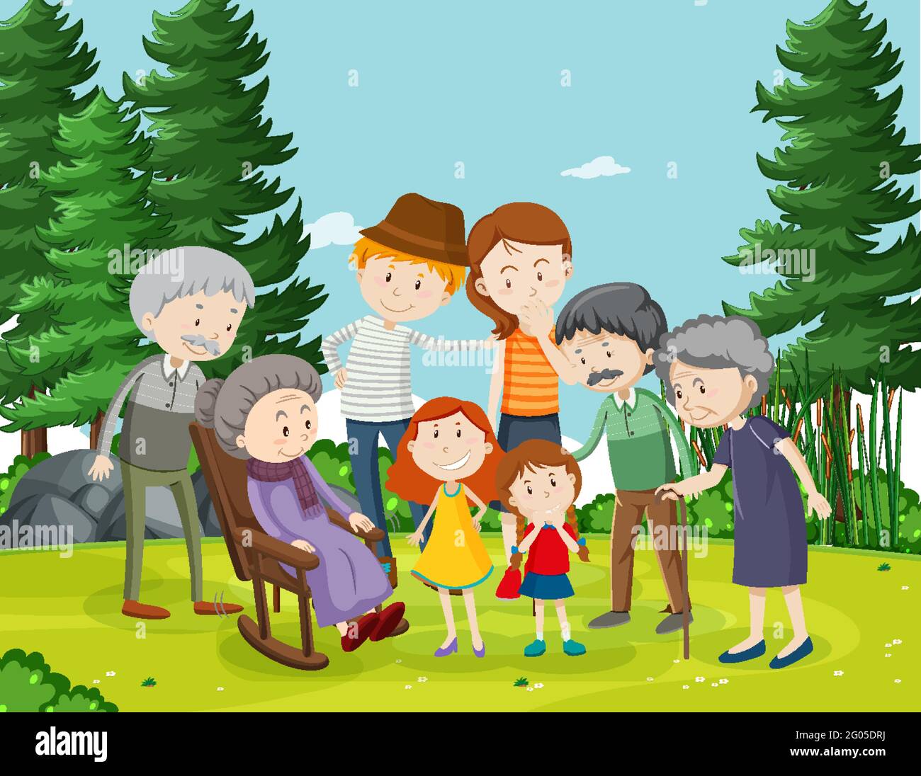 Outdoor scene with member of family illustration Stock Vector Image ...
