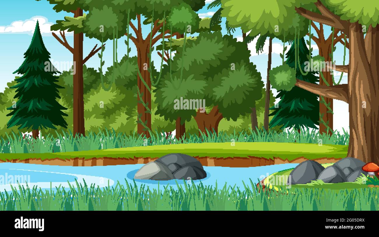 Forest at daytime landscape scene illustration Stock Vector Image & Art ...