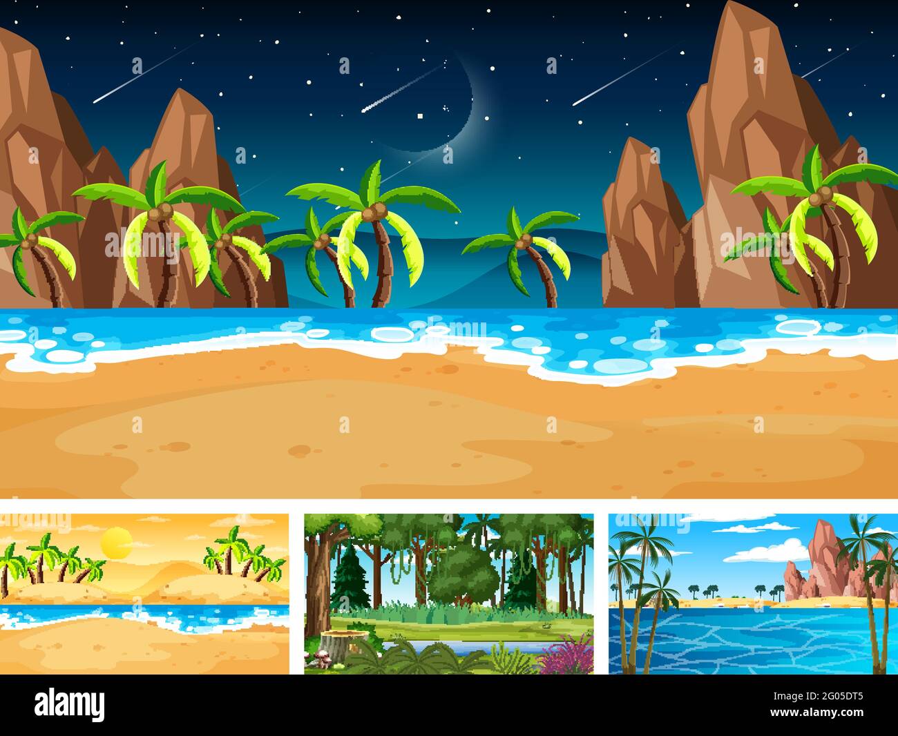 Set of different nature horizontal scenes illustration Stock Vector ...