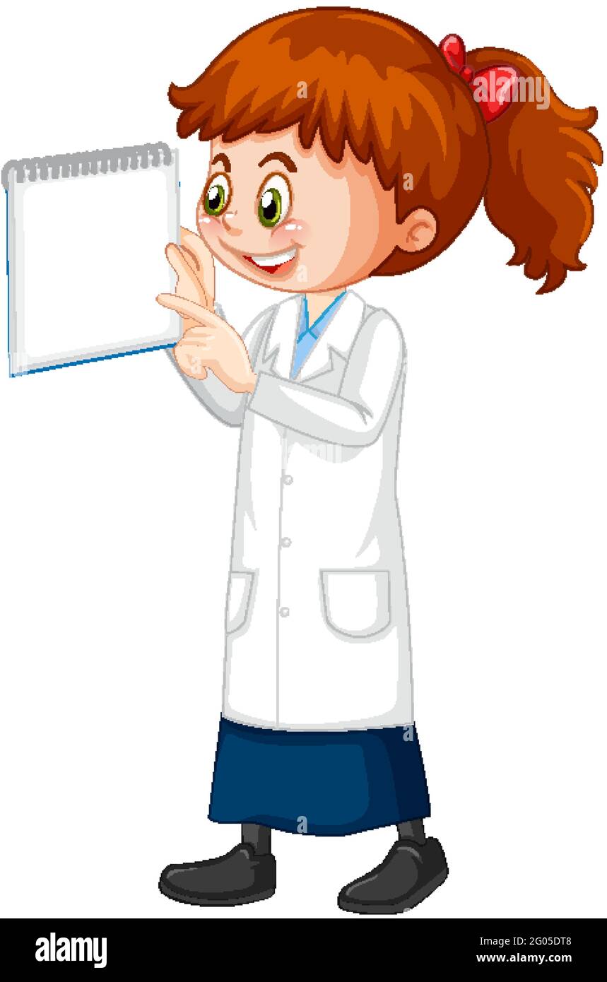 Cute girl cartoon character wearing science lab coat illustration Stock ...