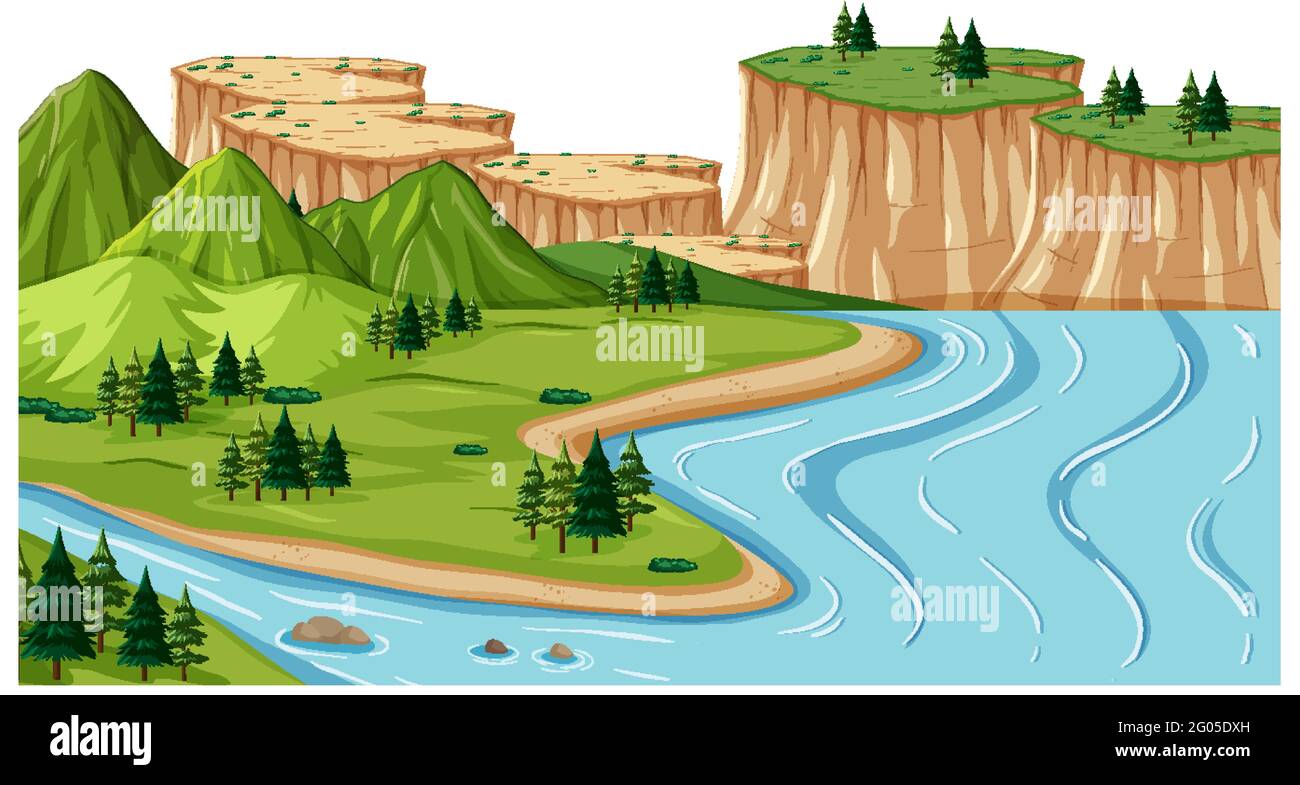 Land and water geography landscape illustration Stock Vector Image ...