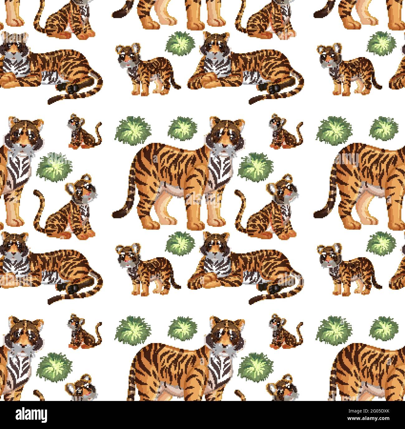 Seamless pattern with wild tiger in many poses on white background ...