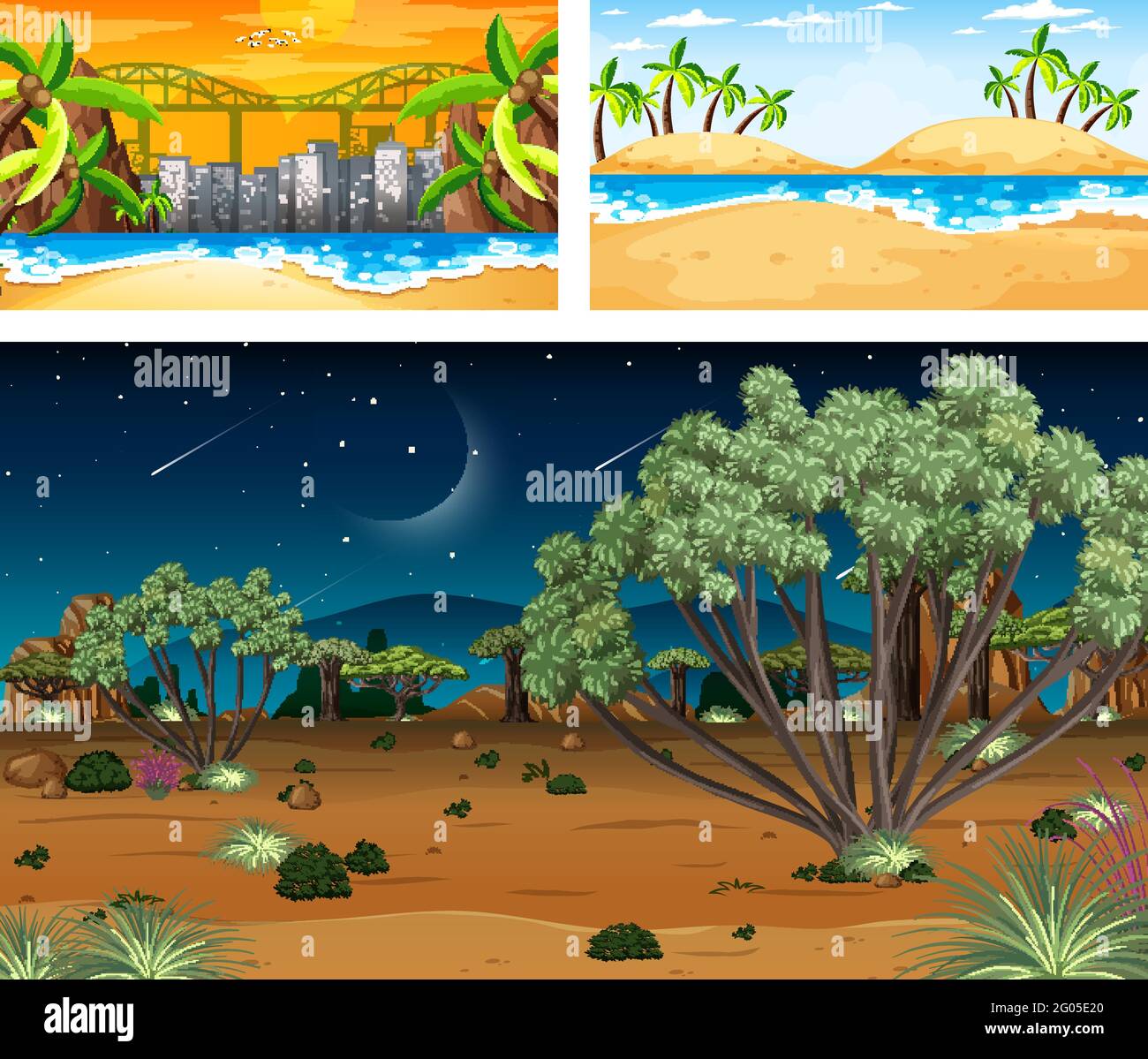 Three different nature landscape scenes illustration Stock Vector Image ...