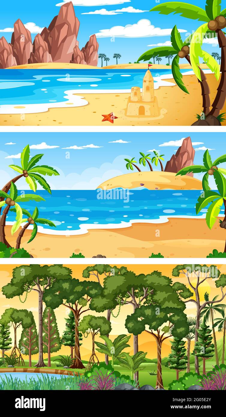 Three different nature horizontal scenes illustration Stock Vector ...
