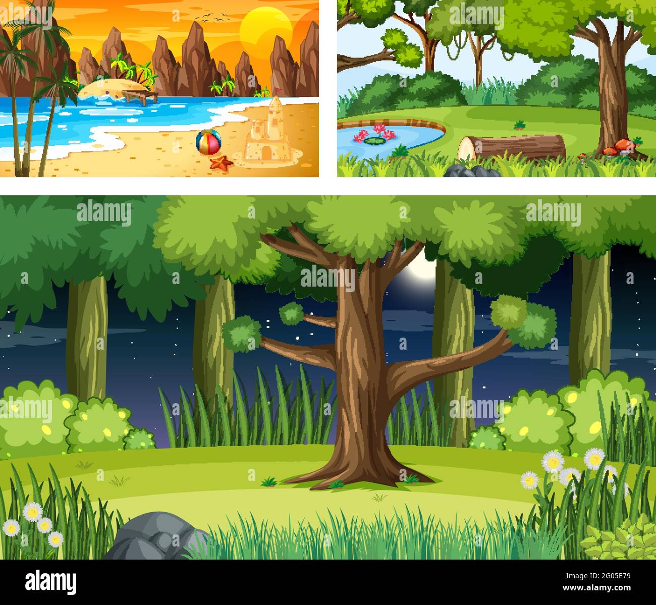 Three different nature landscape scenes illustration Stock Vector Image ...
