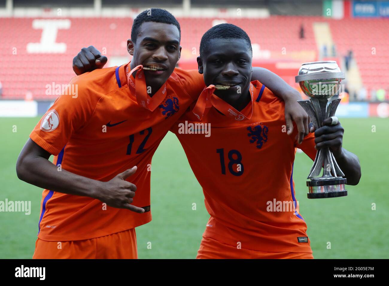 File photo dated 20-05-2018 of Netherlands' Ryan Gravenberch (left ...
