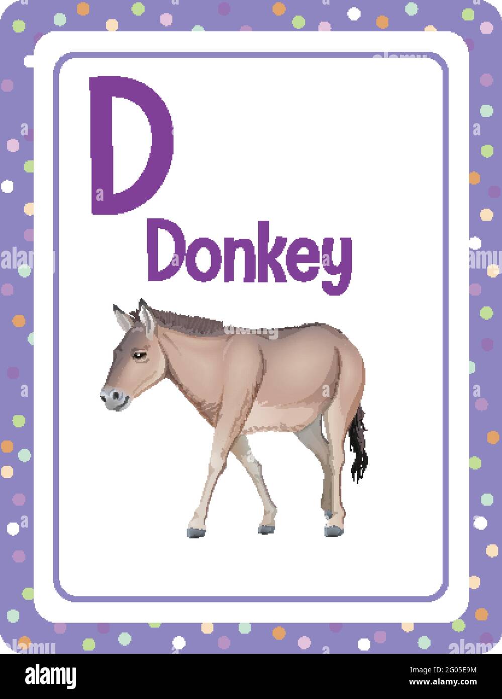 Alphabet flashcard with letter D for Donkey illustration Stock Vector ...
