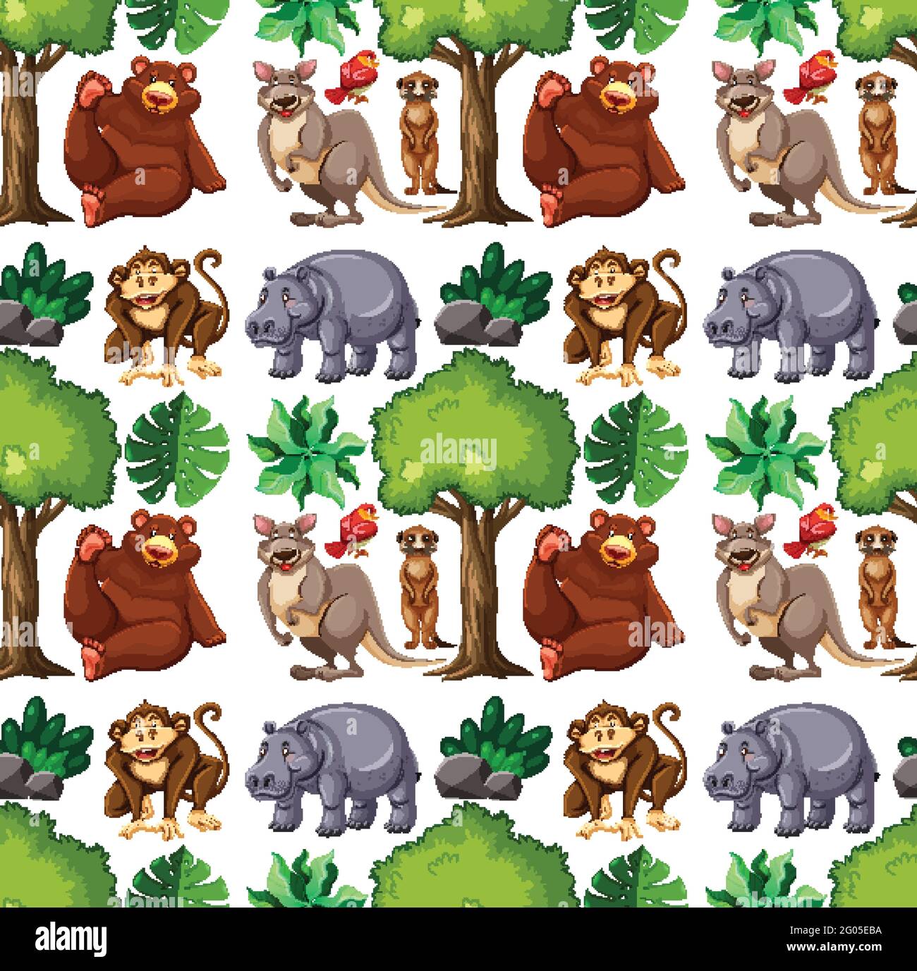 Seamless pattern with cute wild animals and nature elements ...