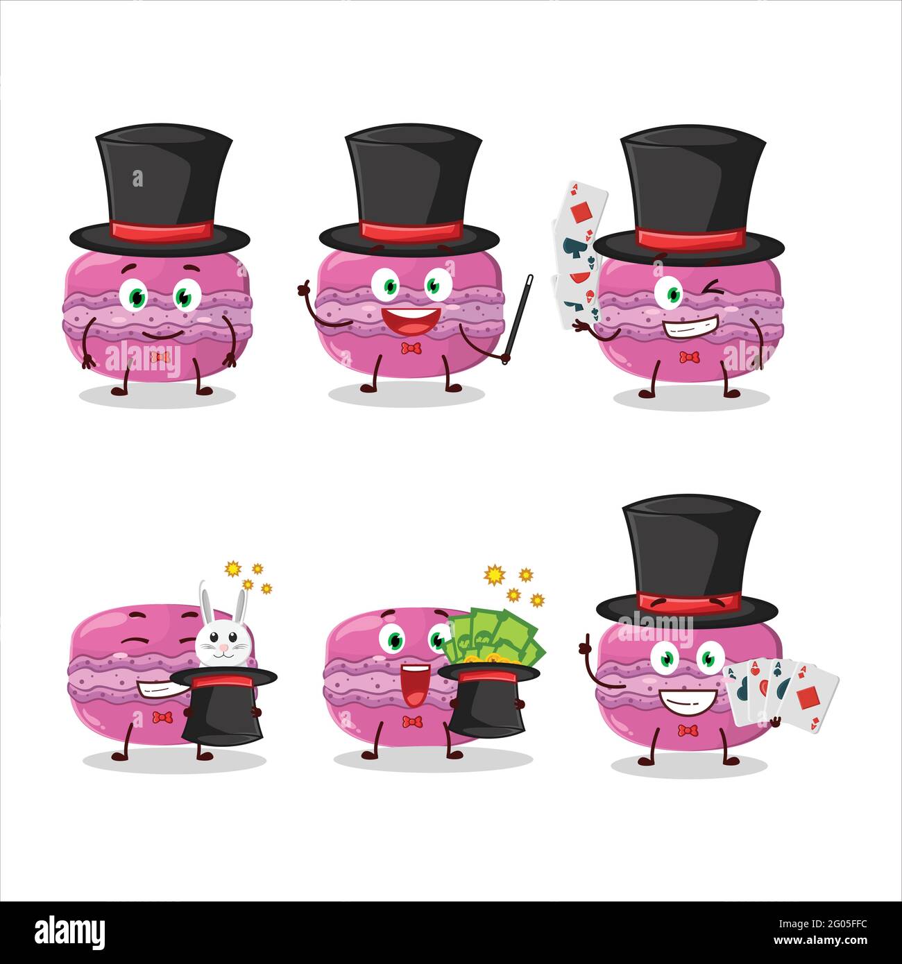 A strawberry macaron Magician cartoon character perform on a stage ...