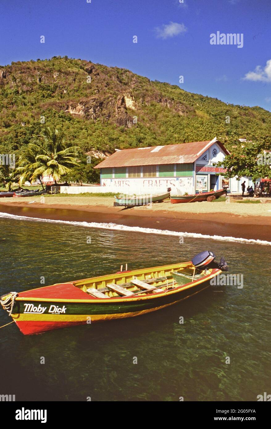 1990s St. Lucia (Eastern Caribbean) - Local boat offshore from ...