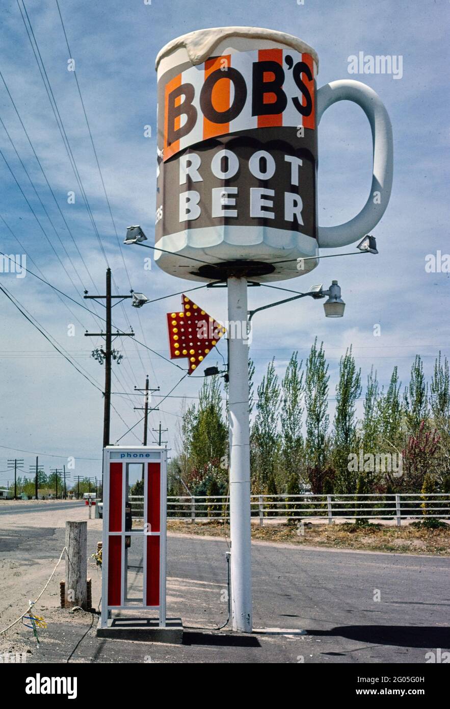 1980s America - Bob's Root Beer sign, Fallon, Nevada 1980 Stock Photo ...