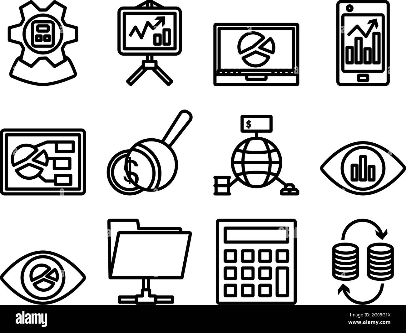 Analytics Icon Set. Editable Bold Outline Design. Vector Illustration ...