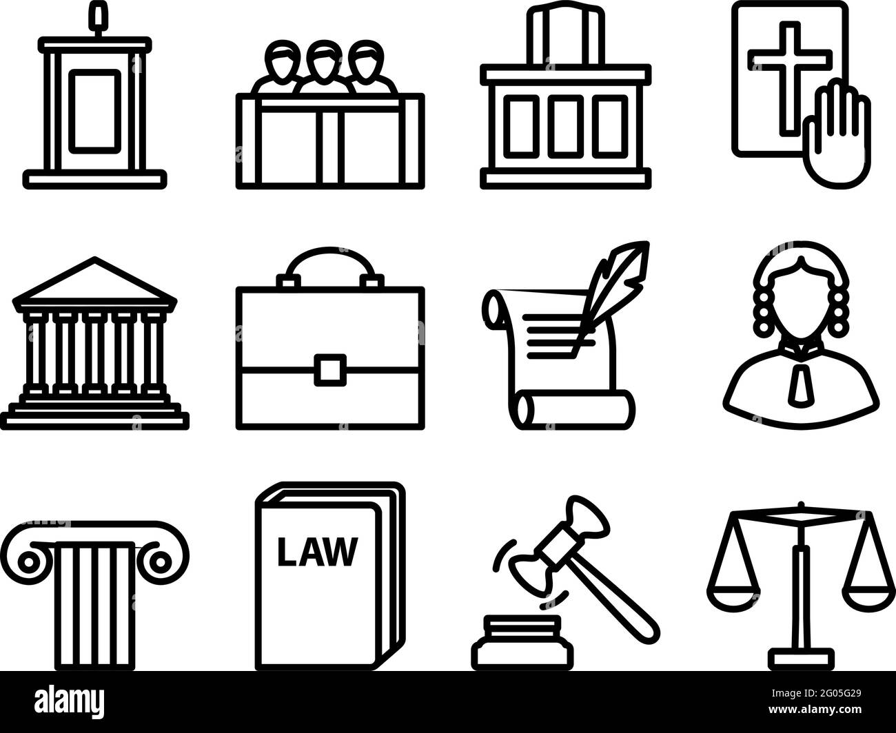 Lawyer Icon Set. Editable Bold Outline Design. Vector Illustration ...
