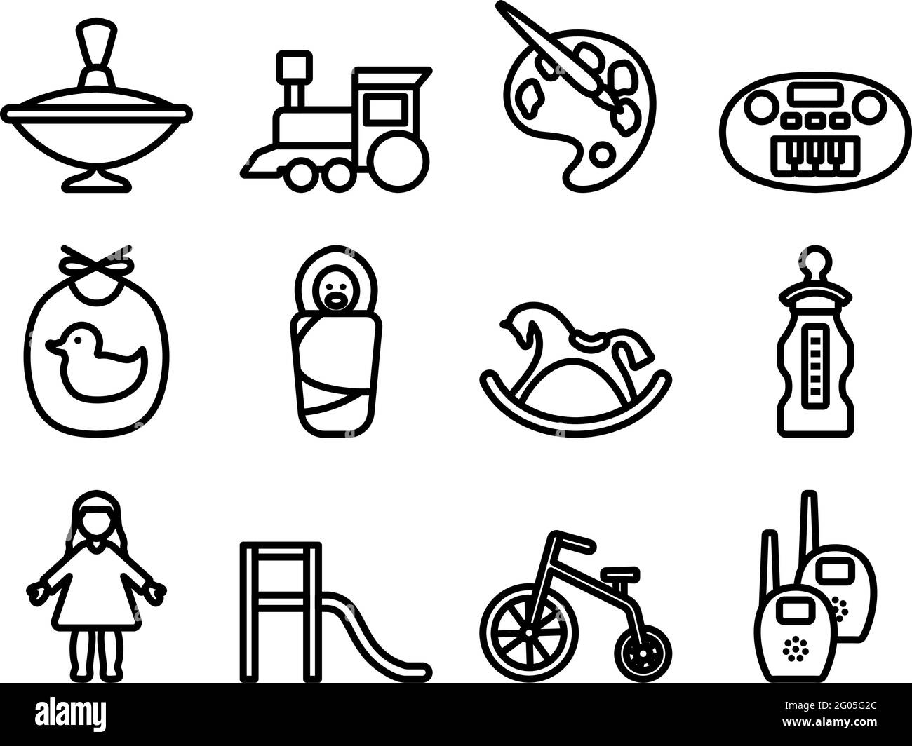 Baby Icon Set. Editable Bold Outline Design. Vector Illustration Stock ...