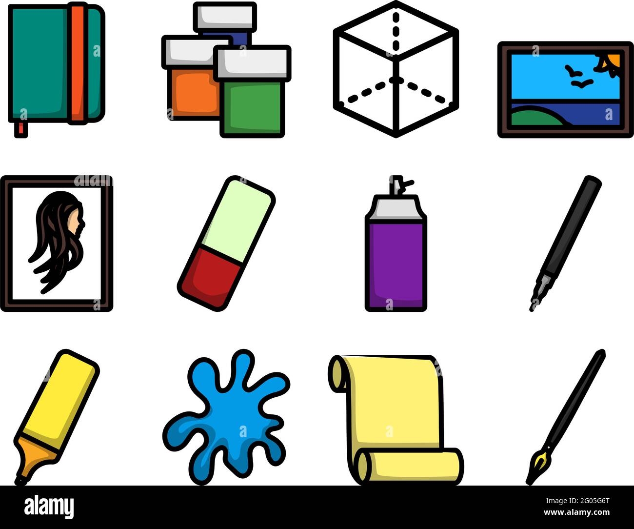 Painting Icon Set. Editable Bold Outline With Color Fill Design. Vector ...