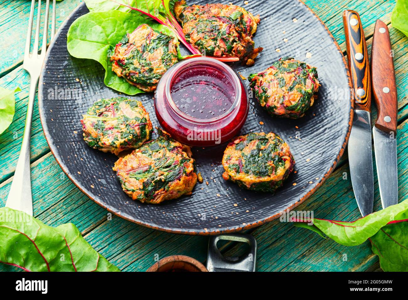 Delicious homemade chard cutlets.Vegetarian cutlets with fruit sauce ...