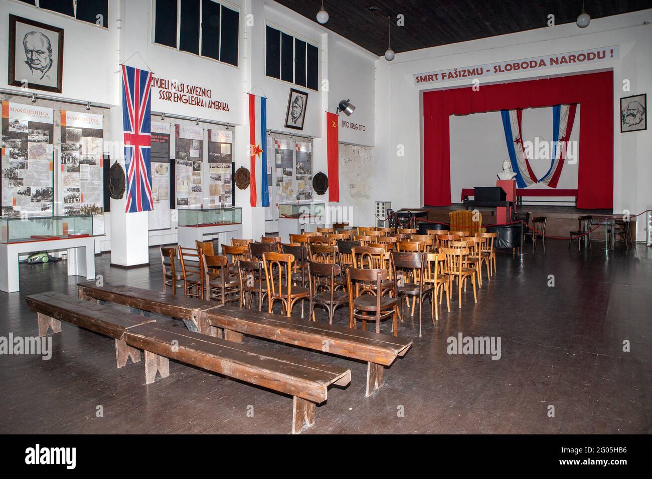 AVNOJ museum: Original conference room, Churchill, Tito, Karl Marx, 29 ...