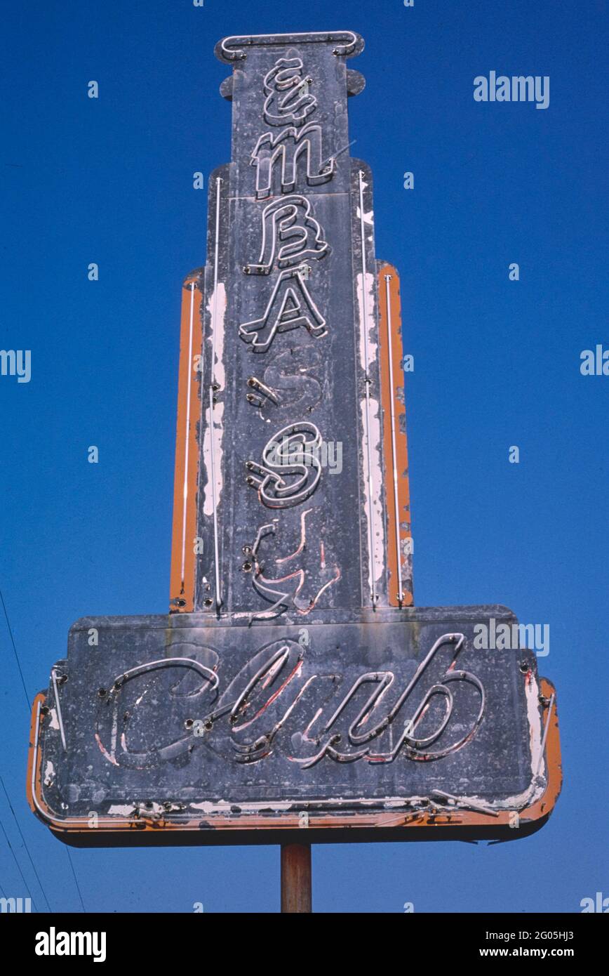 1980s America - Embassy Club sign, Meridian, Mississippi 1982 Stock ...