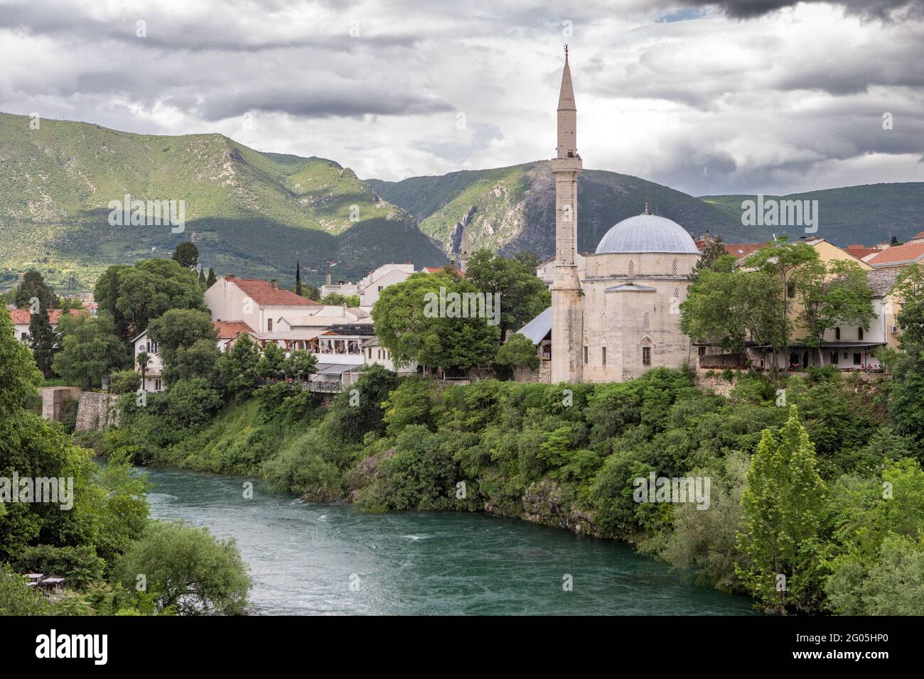 Views of Koski Mehmet Pasha mosque & river Neretva from Strai Most, the ...