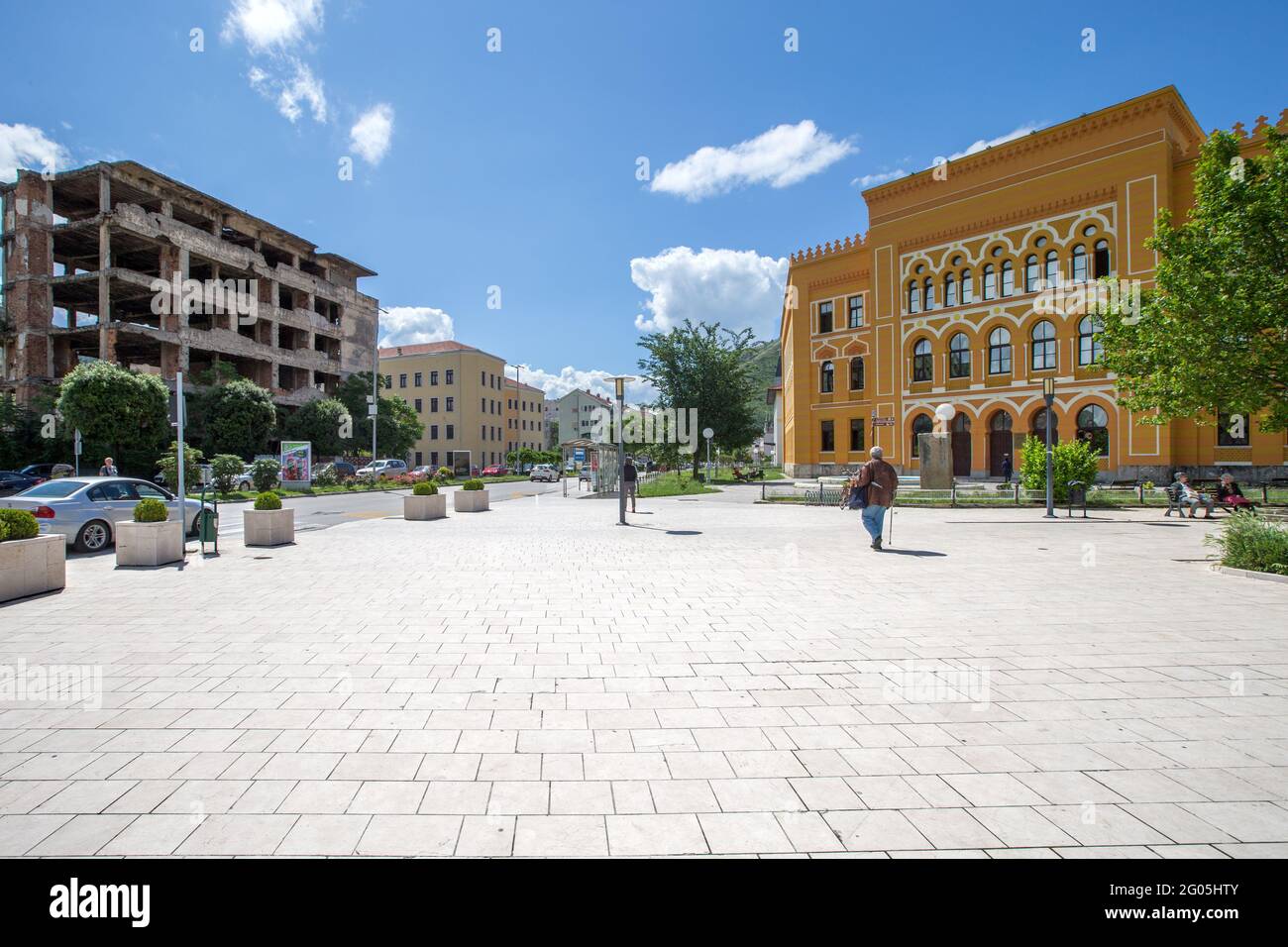 Building destroyed in 1992 - 1995 Bosnian War opposite The Gymnasium ...