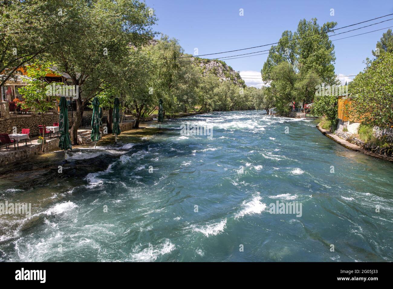 Restaurant, Blagaj village near Mostar, spring of the Buna river ...