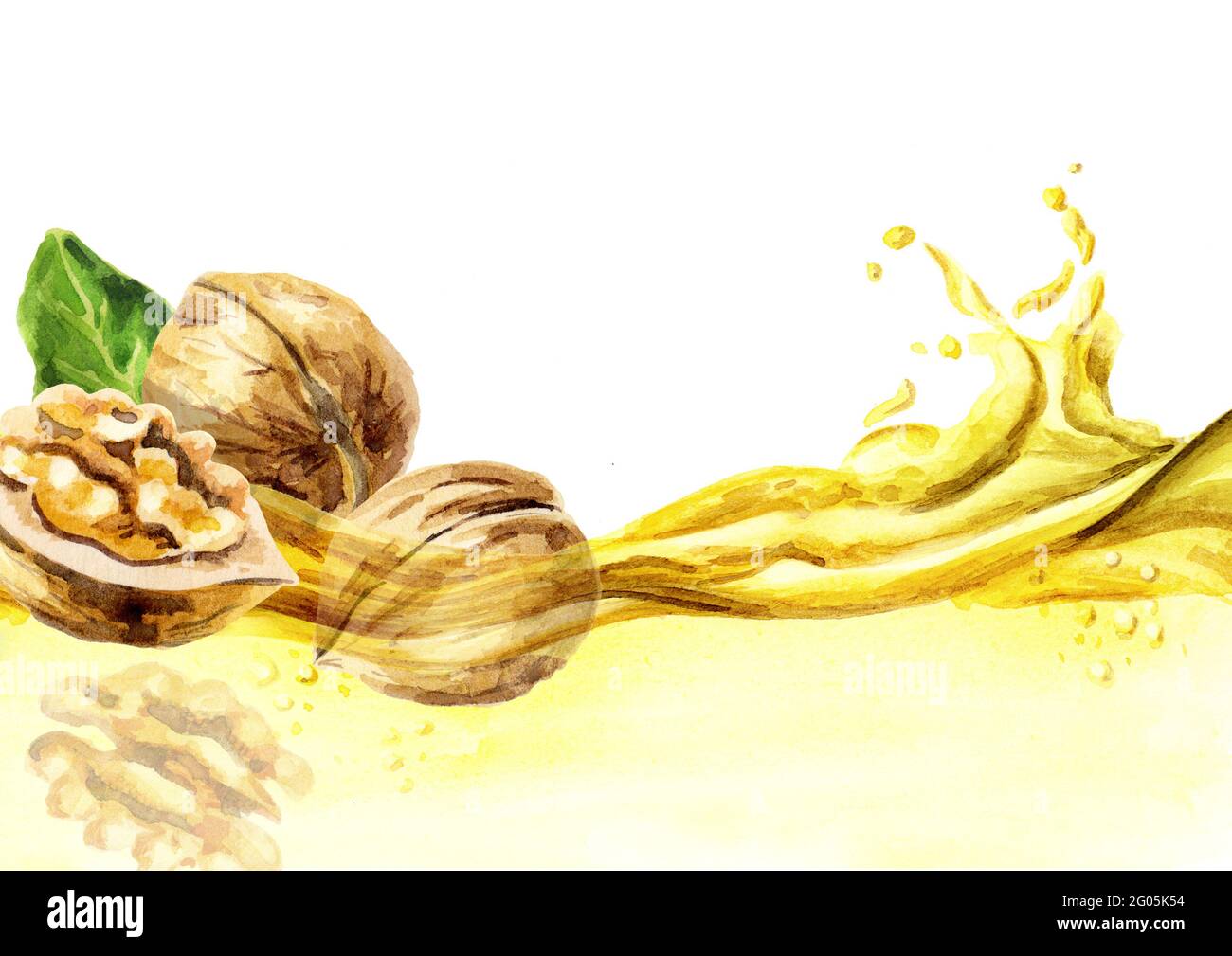 Walnut oil wave, watercolor Stock Photo - Alamy