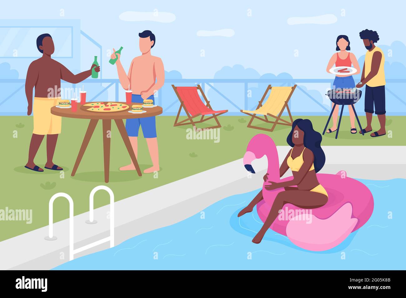 Swimming pool party flat color vector illustration Stock Vector Image ...