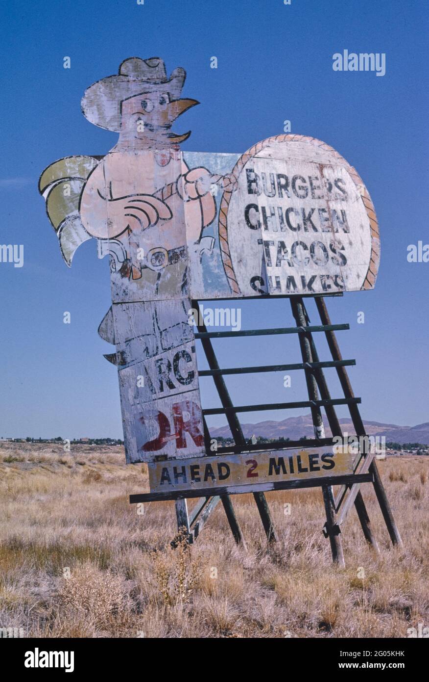 1990s America - Chicken cowboy billboard, Elko, Nevada 1991 Stock Photo ...