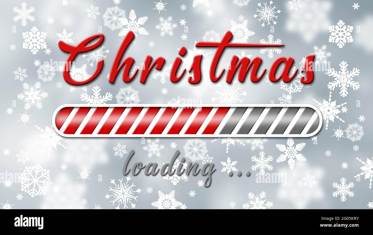 Christmas loading greeting card - red lettering and loading bar on gray ...