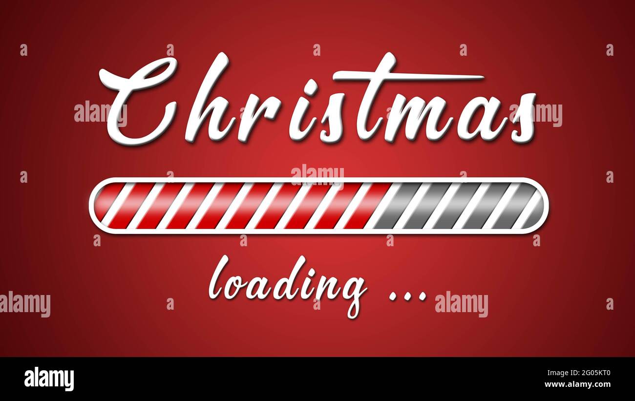 Christmas loading greeting card - white lettering and loading bar on ...