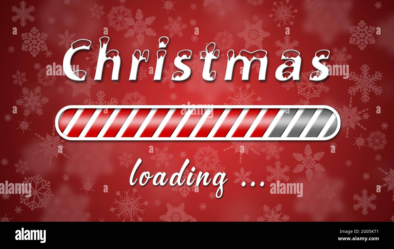 Christmas loading greeting card - white lettering and loading bar on ...