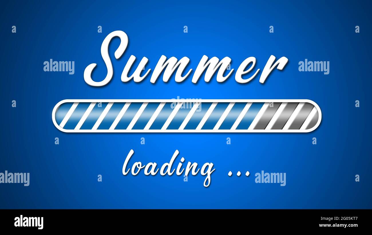 Loading summer greeting card - white lettering and loading bar on blue ...