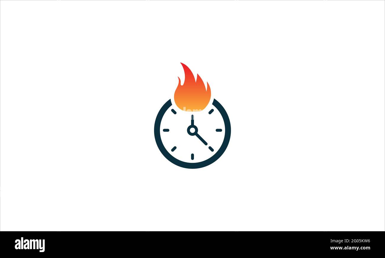 Hot Time Icon Logo Design Element or Clock with fire Flame Logo ...
