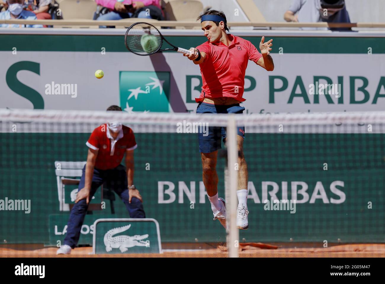 Roger Federer of Switzerland during the first round of Roland-Garros ...