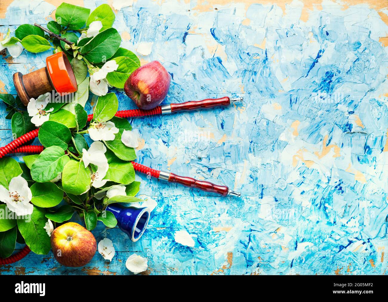 Oriental hookah with the aroma of fresh apples. Floral shisha tobacco ...