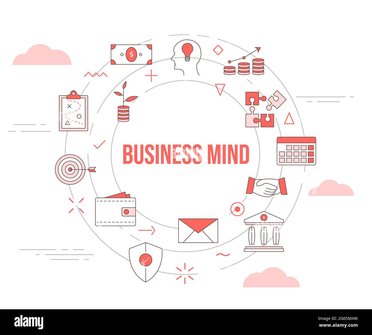 business mind concept with icon set template banner and circle round ...