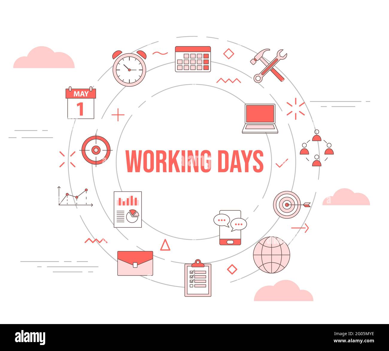 working days concept with icon set template banner and circle round ...