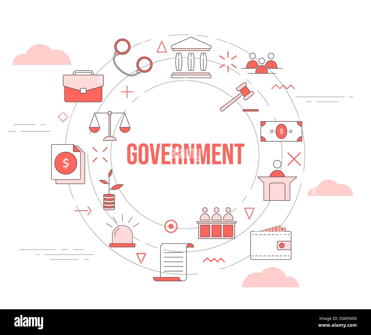 government concept with icon set template banner and circle round shape ...