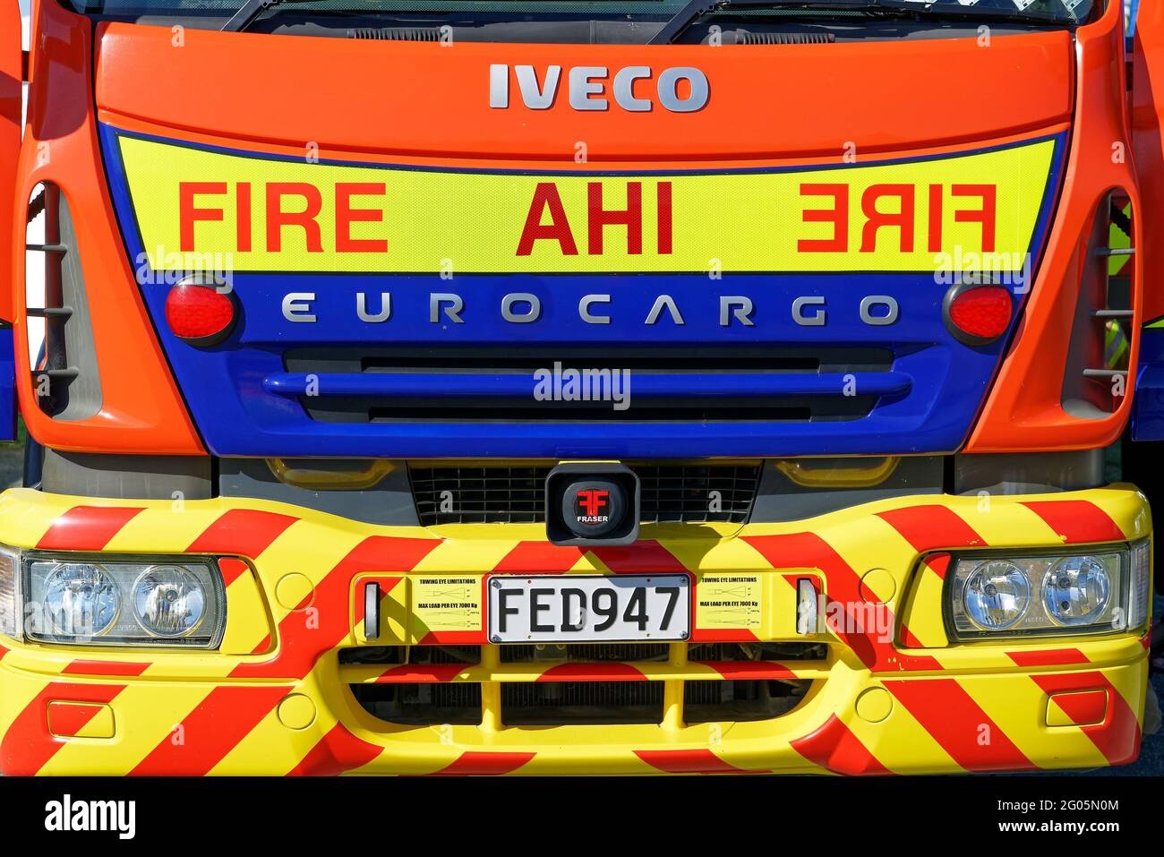New Zealand fire service fire engine front view Stock Photo - Alamy