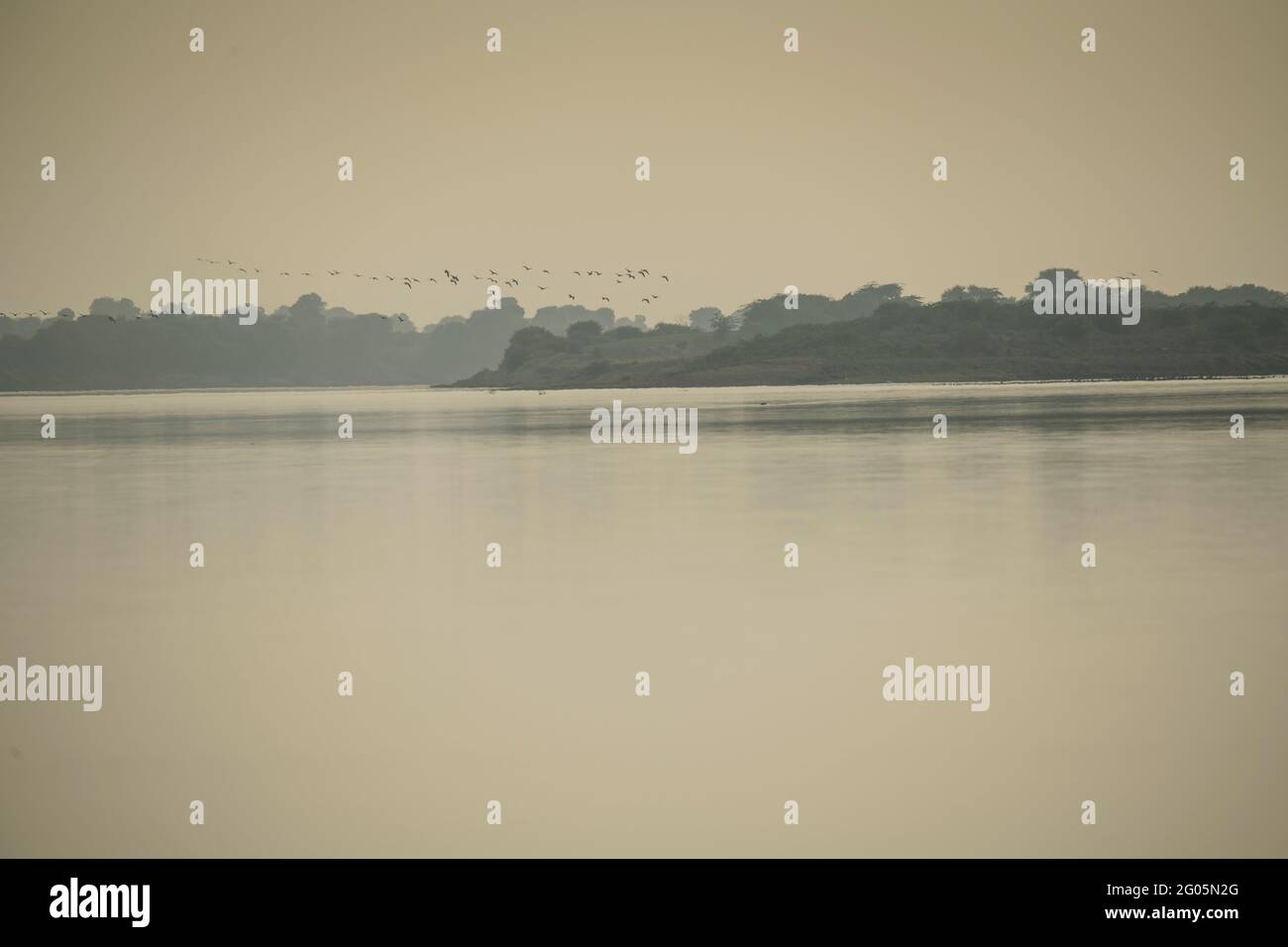 The beautiful and calm river Chambal as it flows separating Rajasthan ...