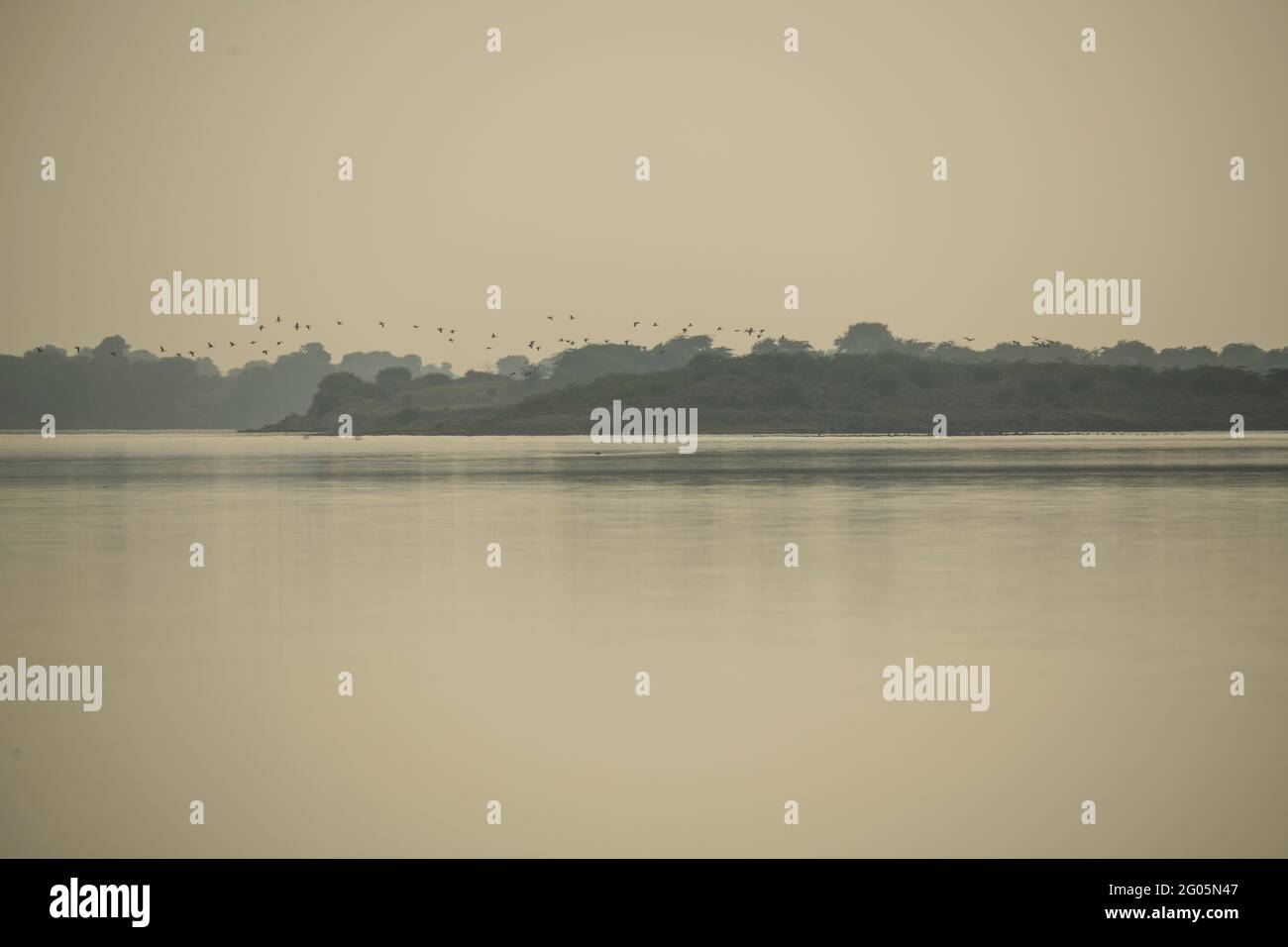 The beautiful and calm river Chambal as it flows separating Rajasthan ...