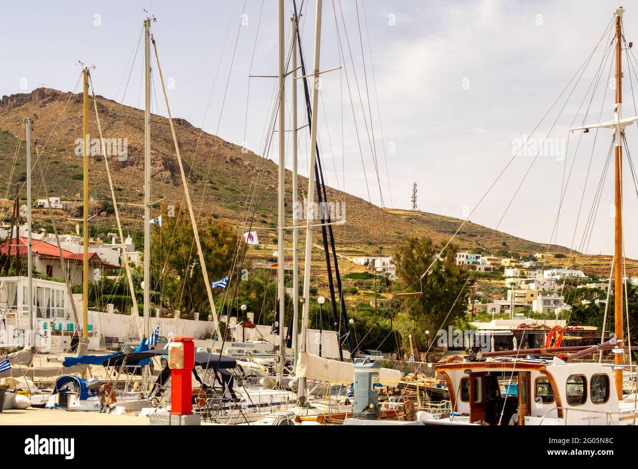 FINIKAS, Greece, 27.05.2019. Dock in Finikas Port on Siros Island ...