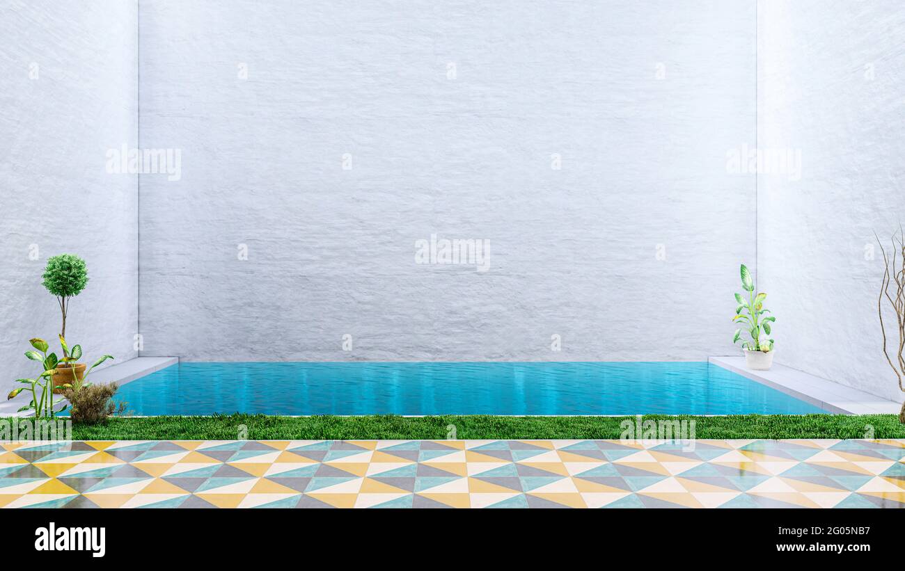 3d interior render with pool and white walls Stock Photo - Alamy