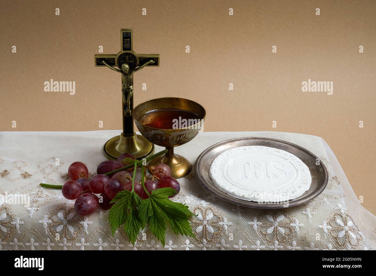 The Feast of Corpus Christi Concept. Holy communion and cup of glass ...