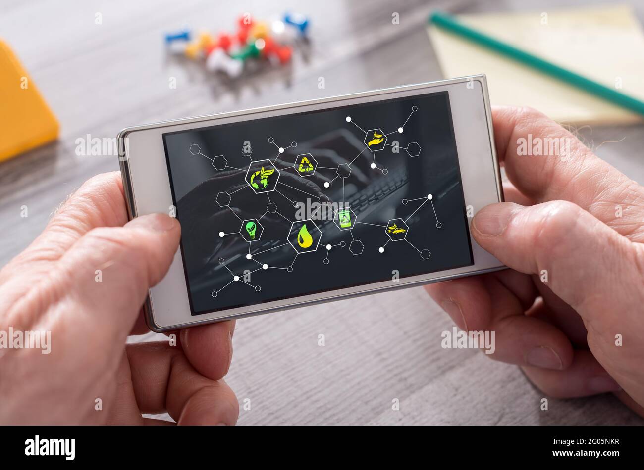 Ecology concept on mobile phone Stock Photo - Alamy