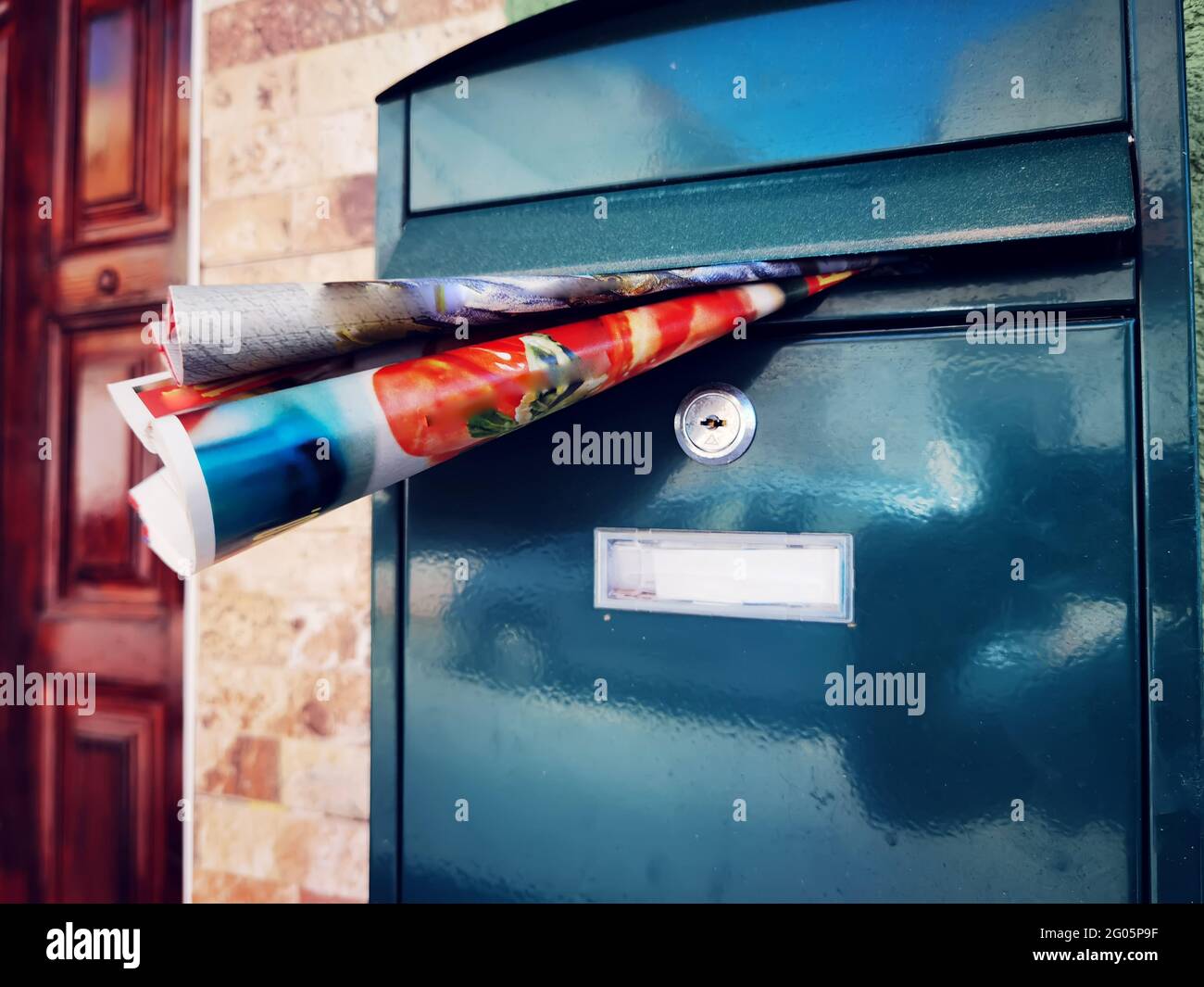 The mail box with newspaper at the entrance of the house. Delivery and ...