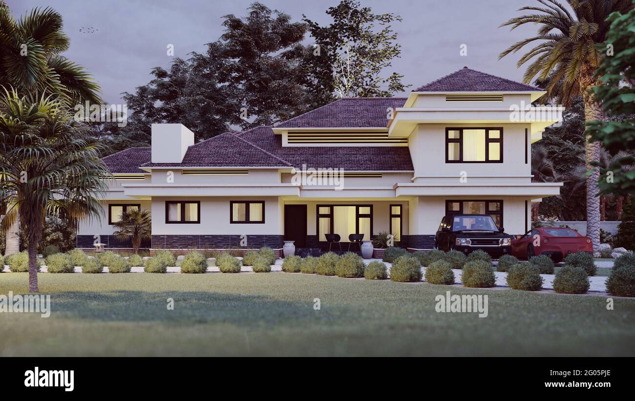 3d beautiful luxurious house exterior render Stock Photo - Alamy