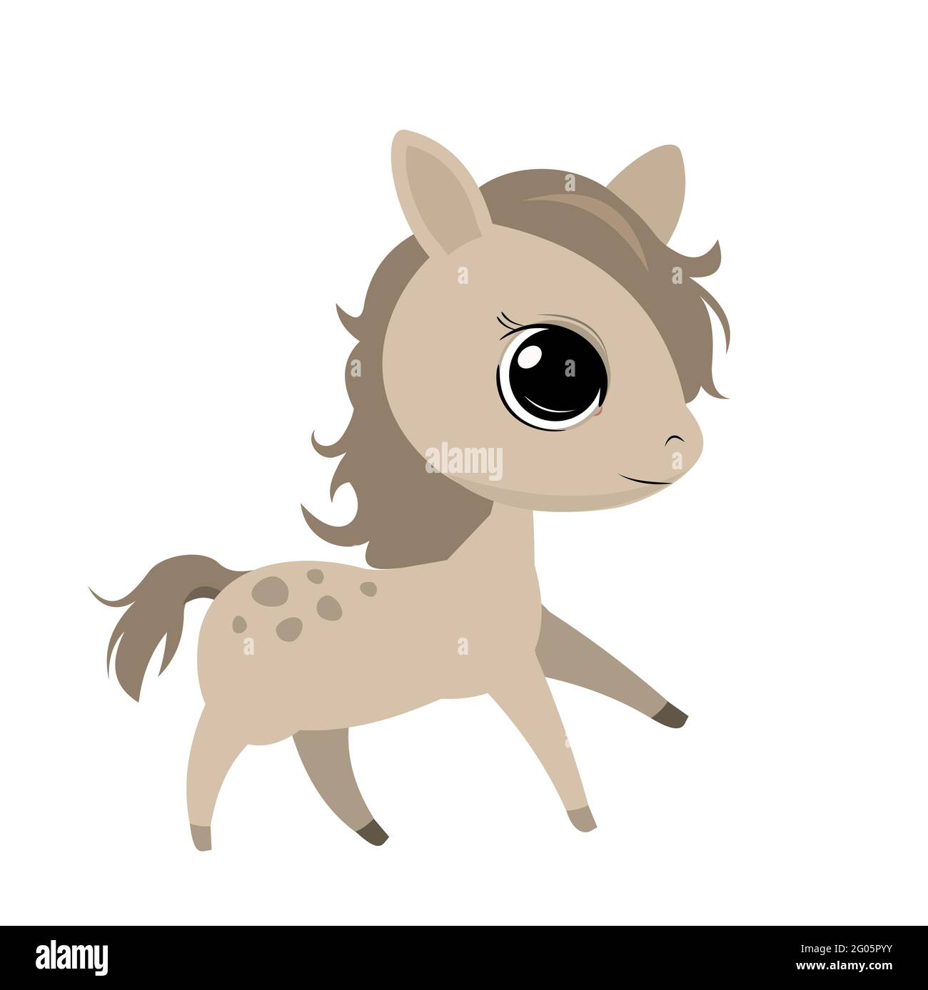 Little cub foal. Horse. Cheerful kind animal child. Cartoons flat style ...